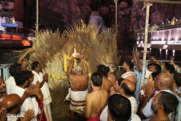 Karthika Deepam lit atop the hillock in Kapila theertham at Tirumala ...