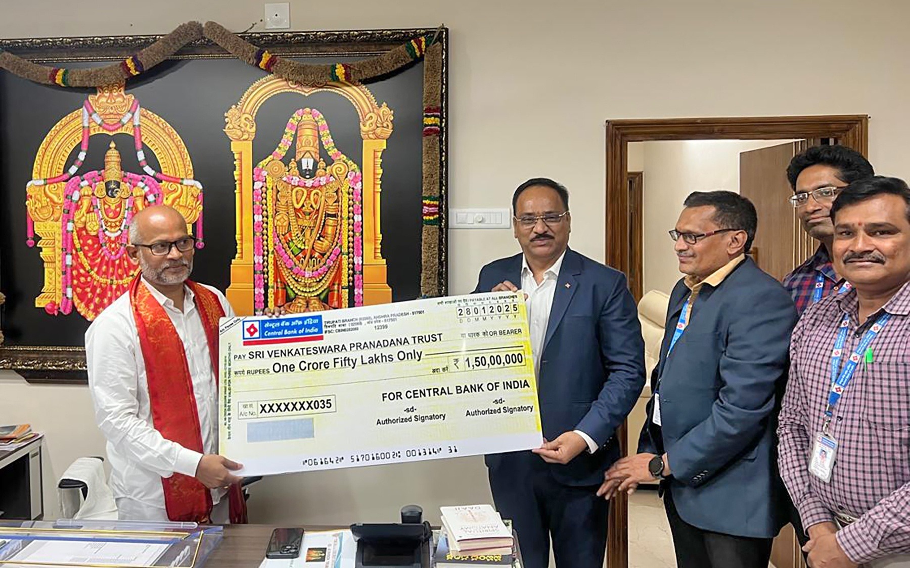 CBI donates Rs 1.5 crore to SV Pranadana Trust in Tirumala ...