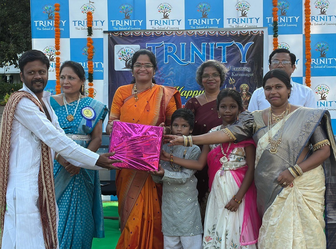 Students of Trinity, the School of Learning, in Karimnagar, celebrated Bathukamma with religious ...
