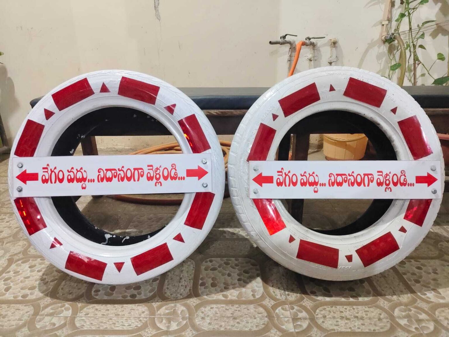 Radium stickers on old tyres to prevent accidents on roads in ...